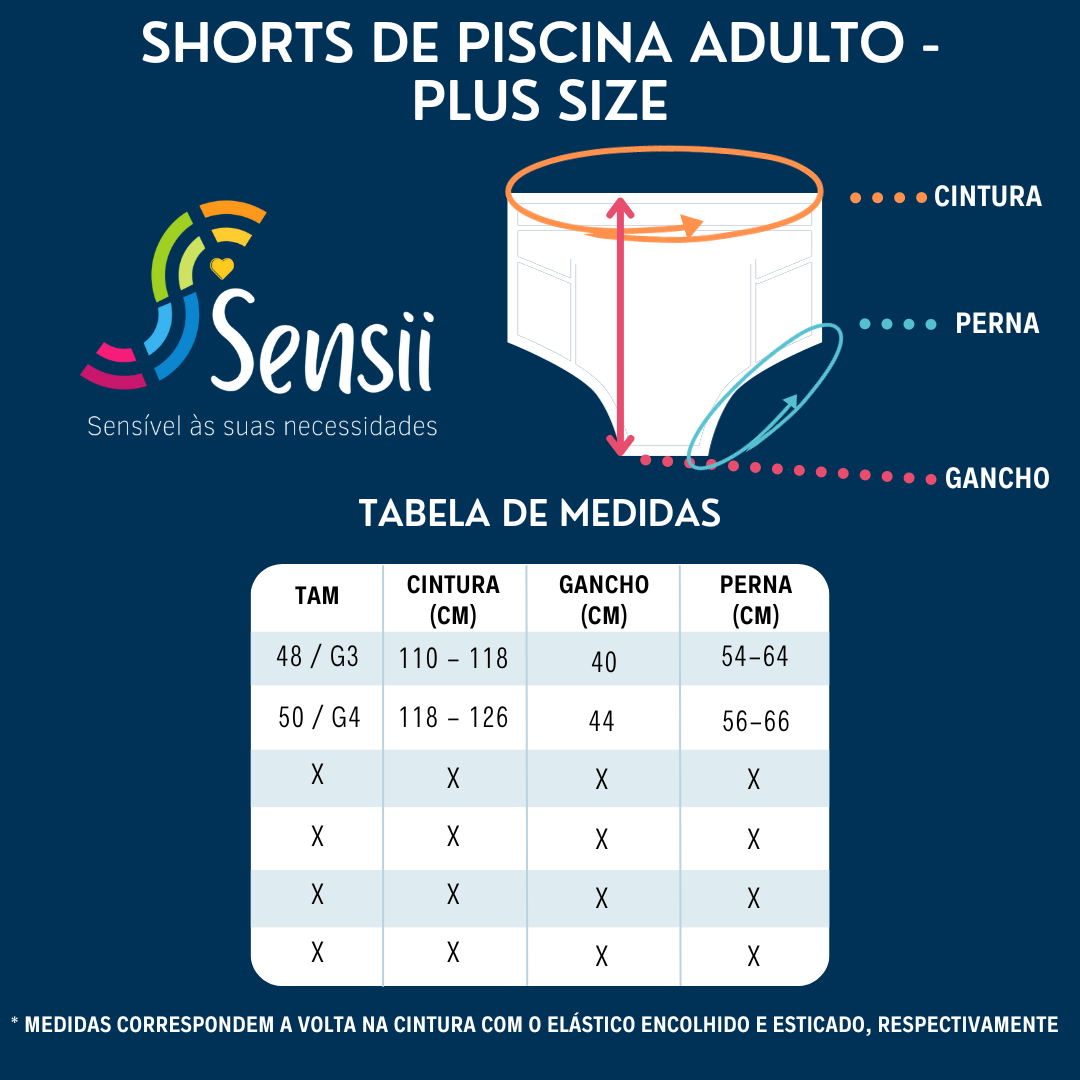 Shorts Fralda de Piscina Reutilizável Adulto PLUS SIZE - BmB Terapêuticos
